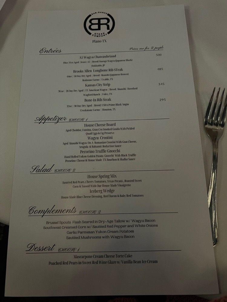 Menu at BAR-Ranch Steak Company, Plano