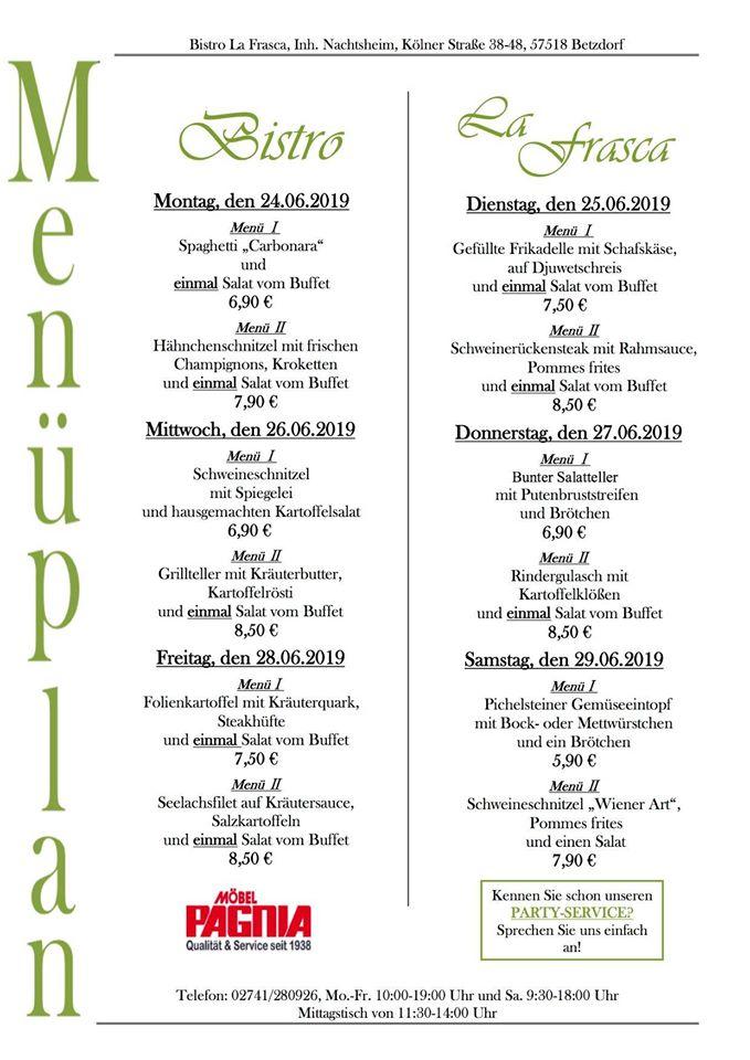 Menu at Bistro La Frasca restaurant, Betzdorf