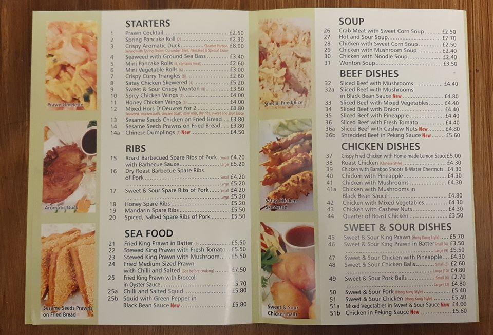 Menu at Choi's restaurant, Sheerness