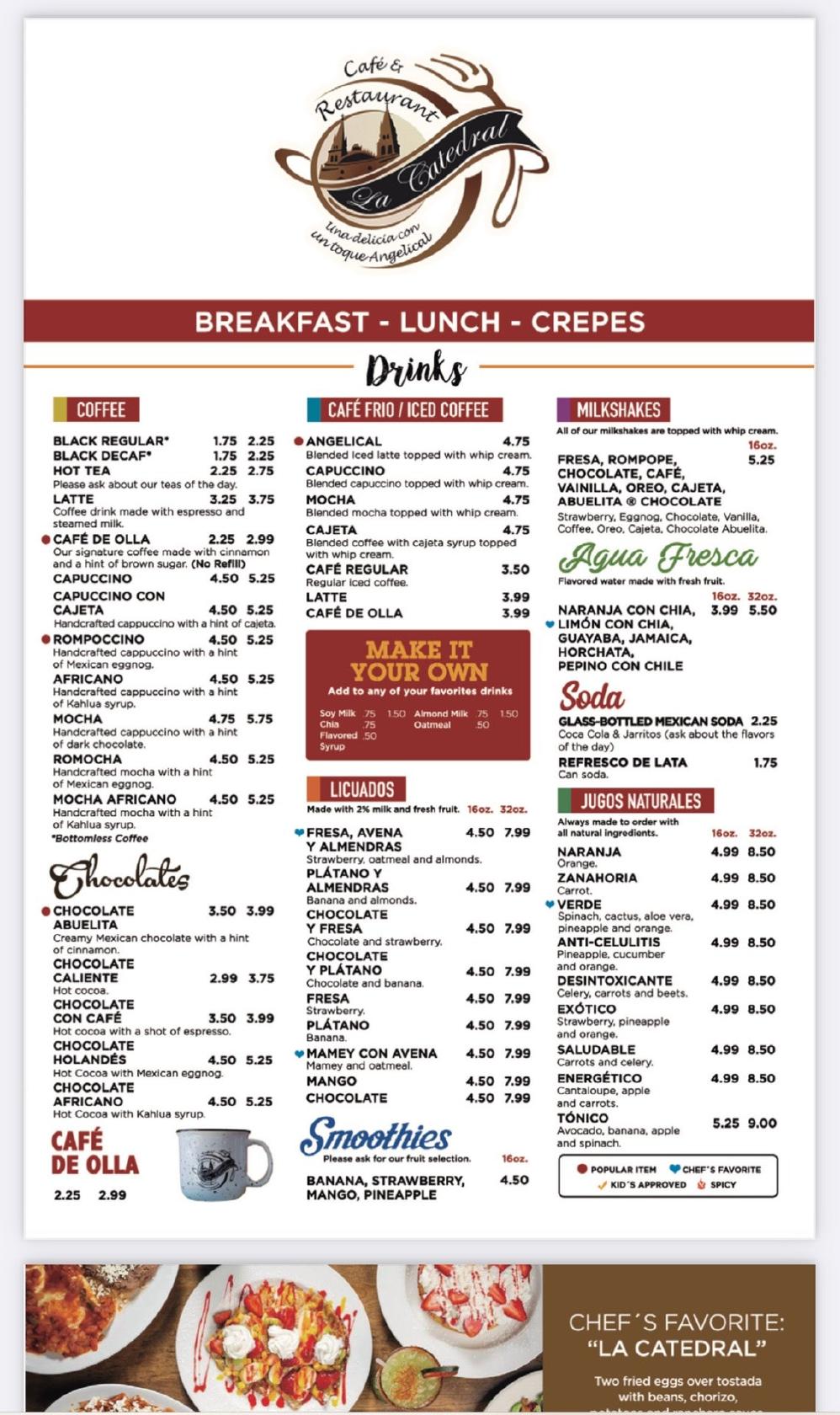 Menu at La Catedral Cafe & Restaurant, Chicago, S Christiana Ave