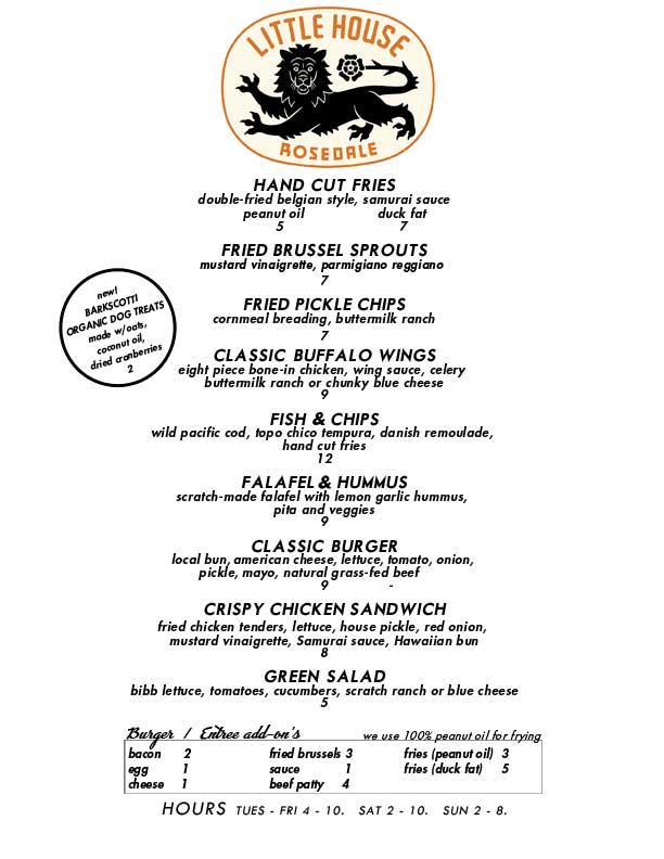 Menu at Little House restaurant, Austin, Medical Pkwy