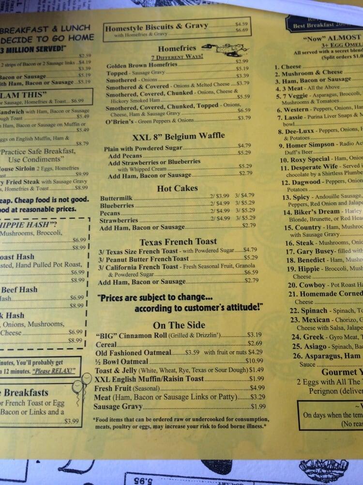 Menu at Roxy Cafe, Jackson