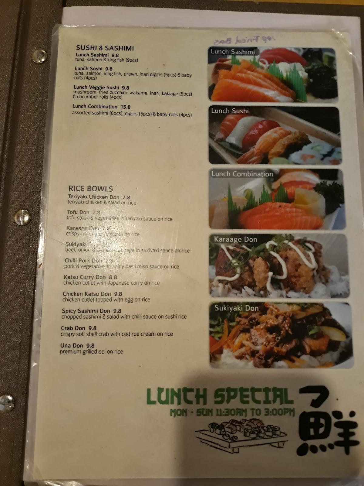 Menu at Shinsen restaurant, Ashfield