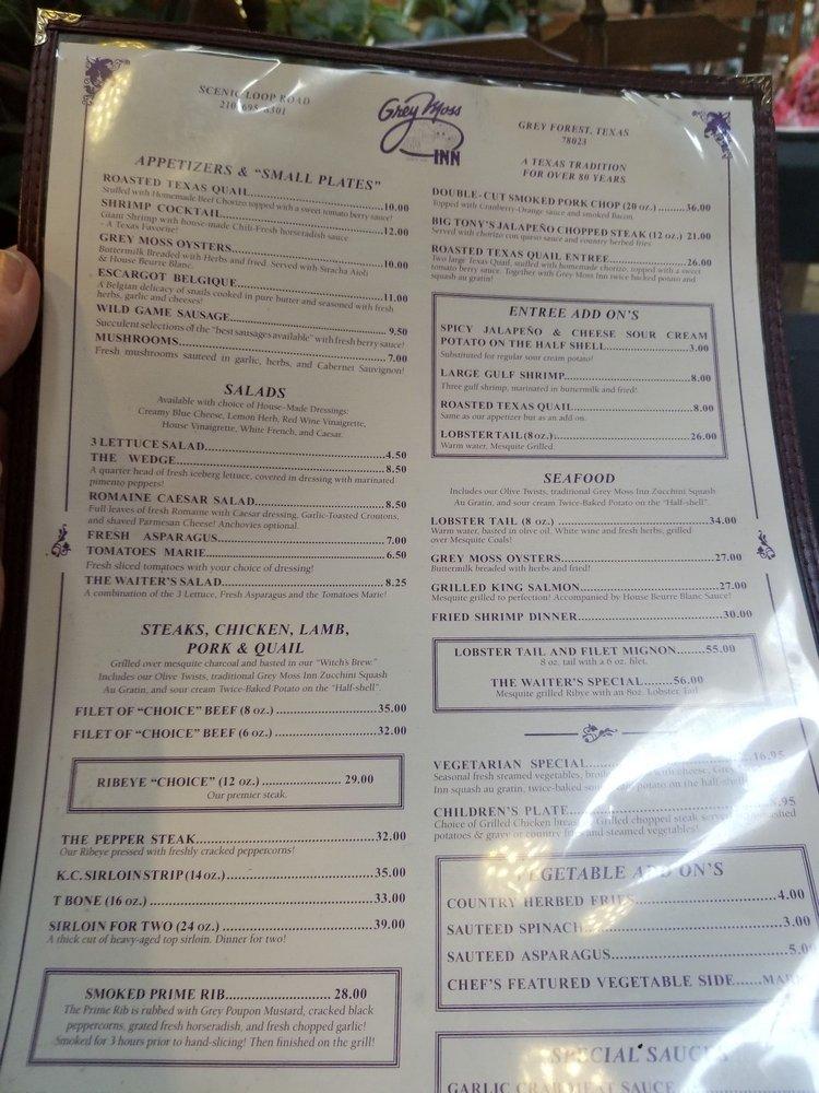 Menu at Grey Moss Inn - Cocina Mexicana pub & bar, Helotes