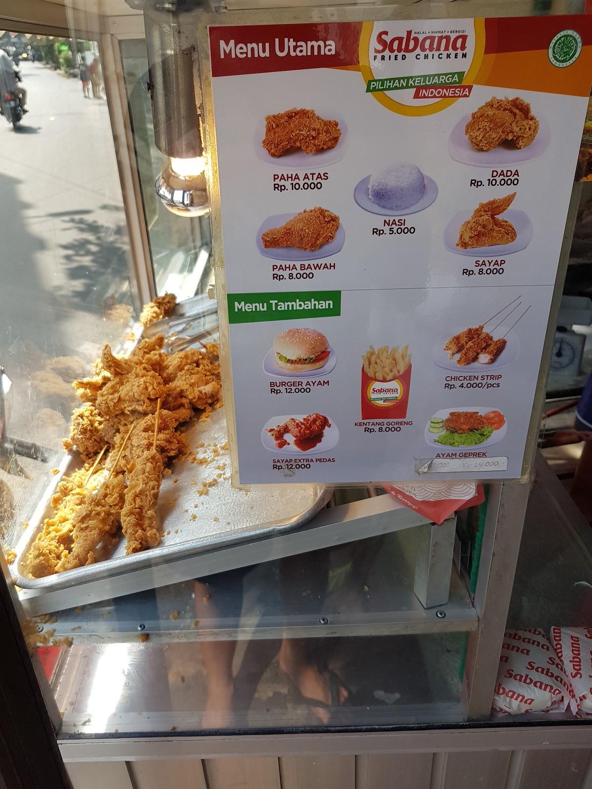 Menu at Ayam Sabana restaurant, East Jakarta, Jl. SMA 14 No.28