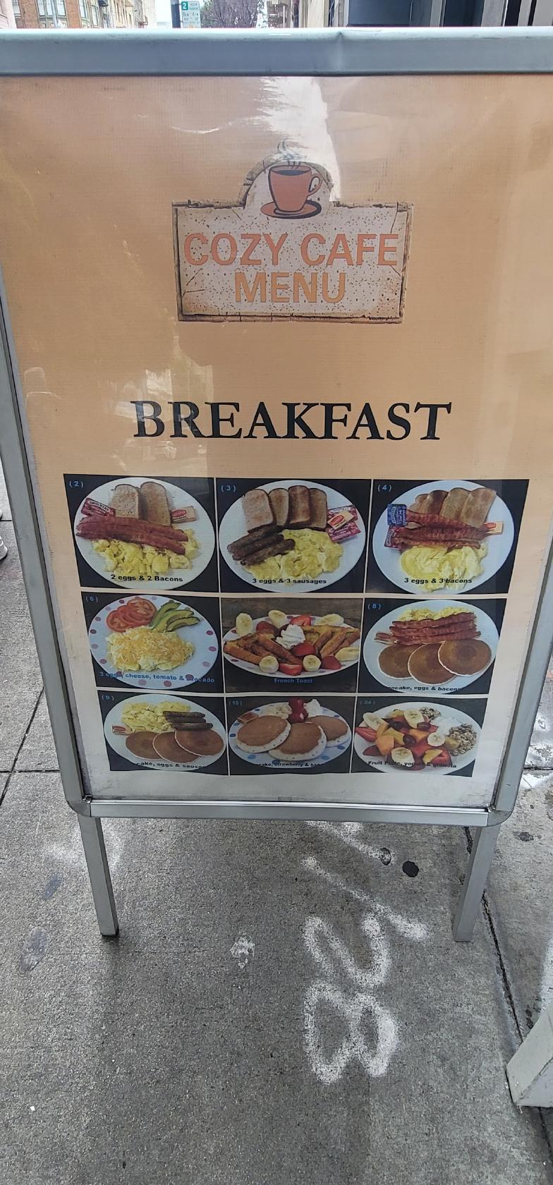 Menu at Cozy Cafe, San Francisco, 965 Sutter St C