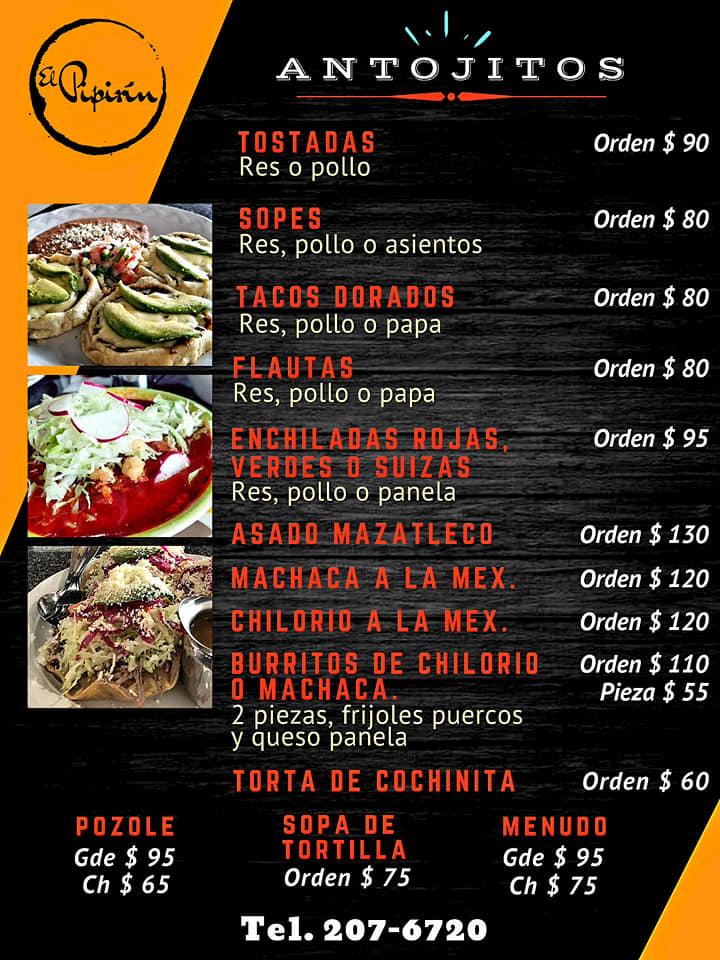 Carta del restaurante El Pipirín, Sazón Sinaloense, Tijuana