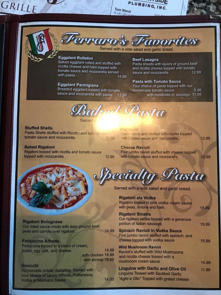 Menu at Ferraro's Italian Grille pizzeria, Bradenton