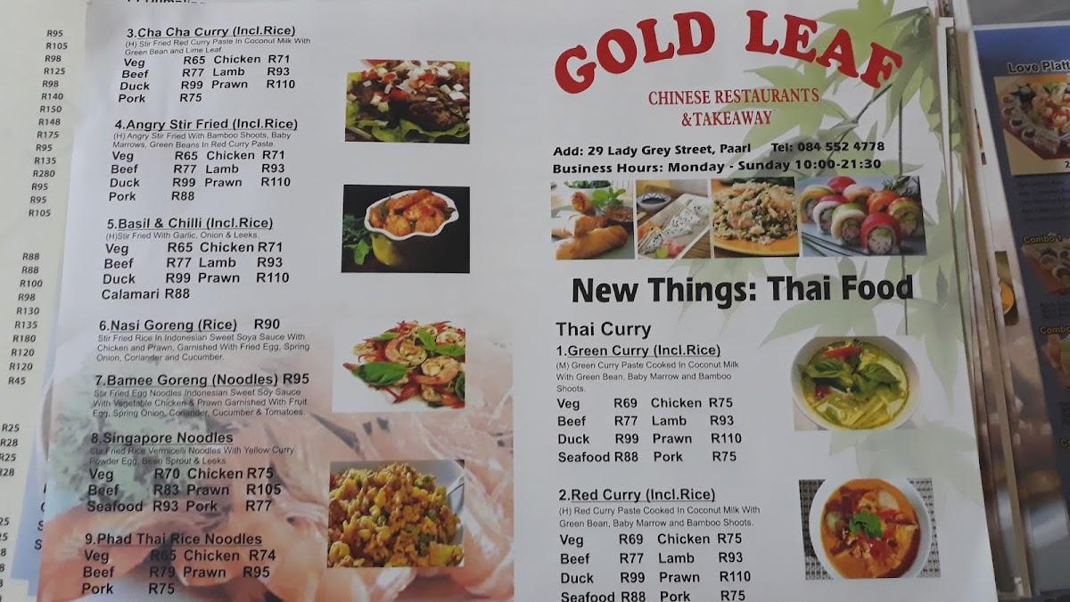 Menu at Gold Leaf restaurant, Paarl