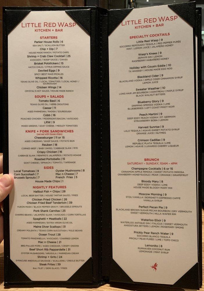 Menu at Little Red Wasp restaurant, Fort Worth