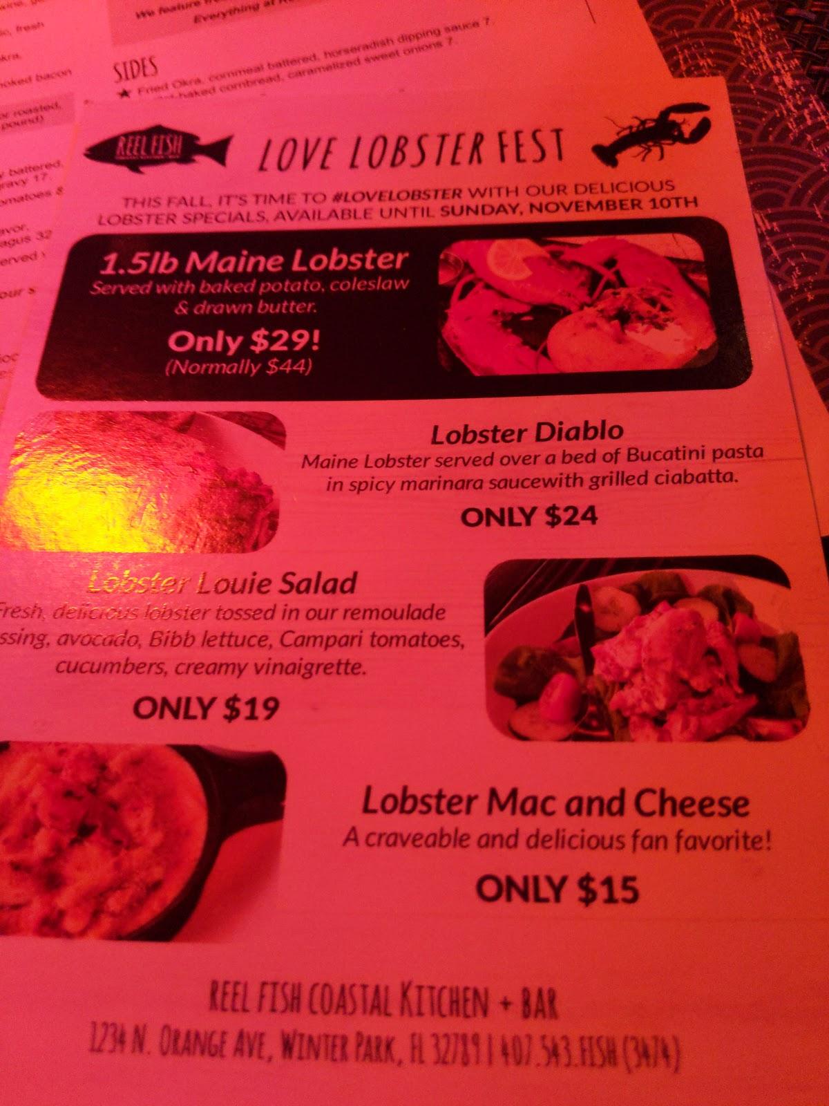 Menu at Reel Fish Coastal Kitchen and Bar, Winter Park
