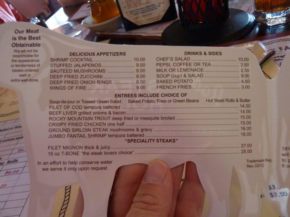 Menu at Rod's Steak House steakhouse, Williams