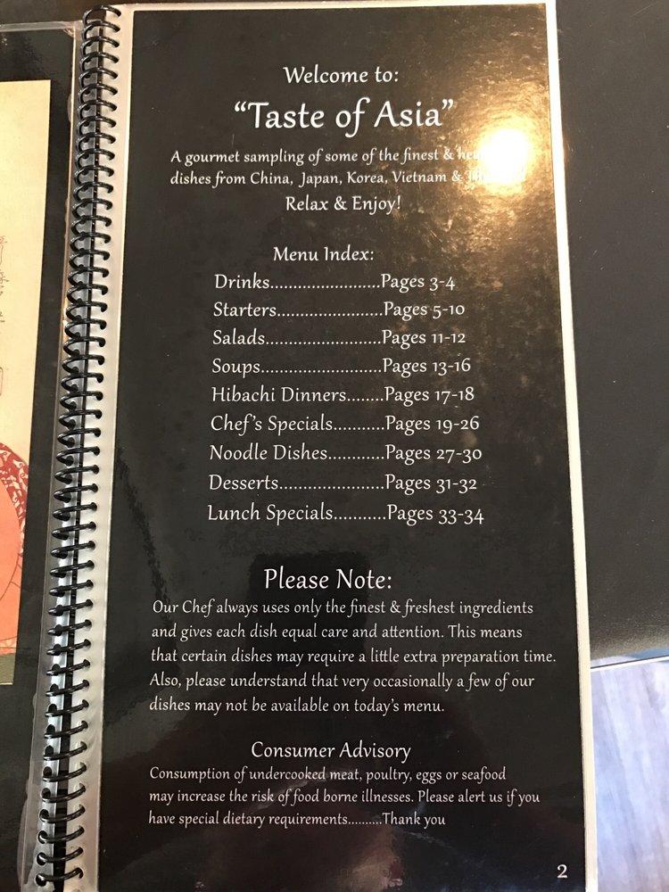 Menu at Taste of Asia pub & bar, Sebastian
