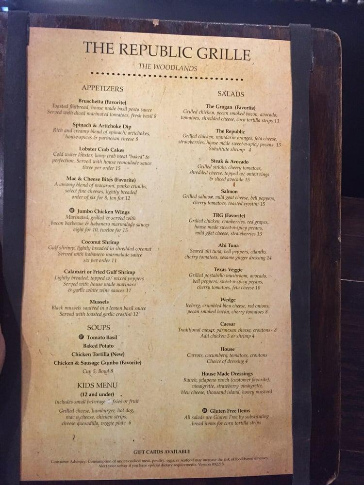 Menu at The Republic Grille - The Woodlands, The Woodlands, W Panther ...