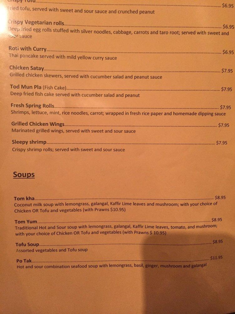 Menu at Vanda Thai restaurant, Walnut Creek