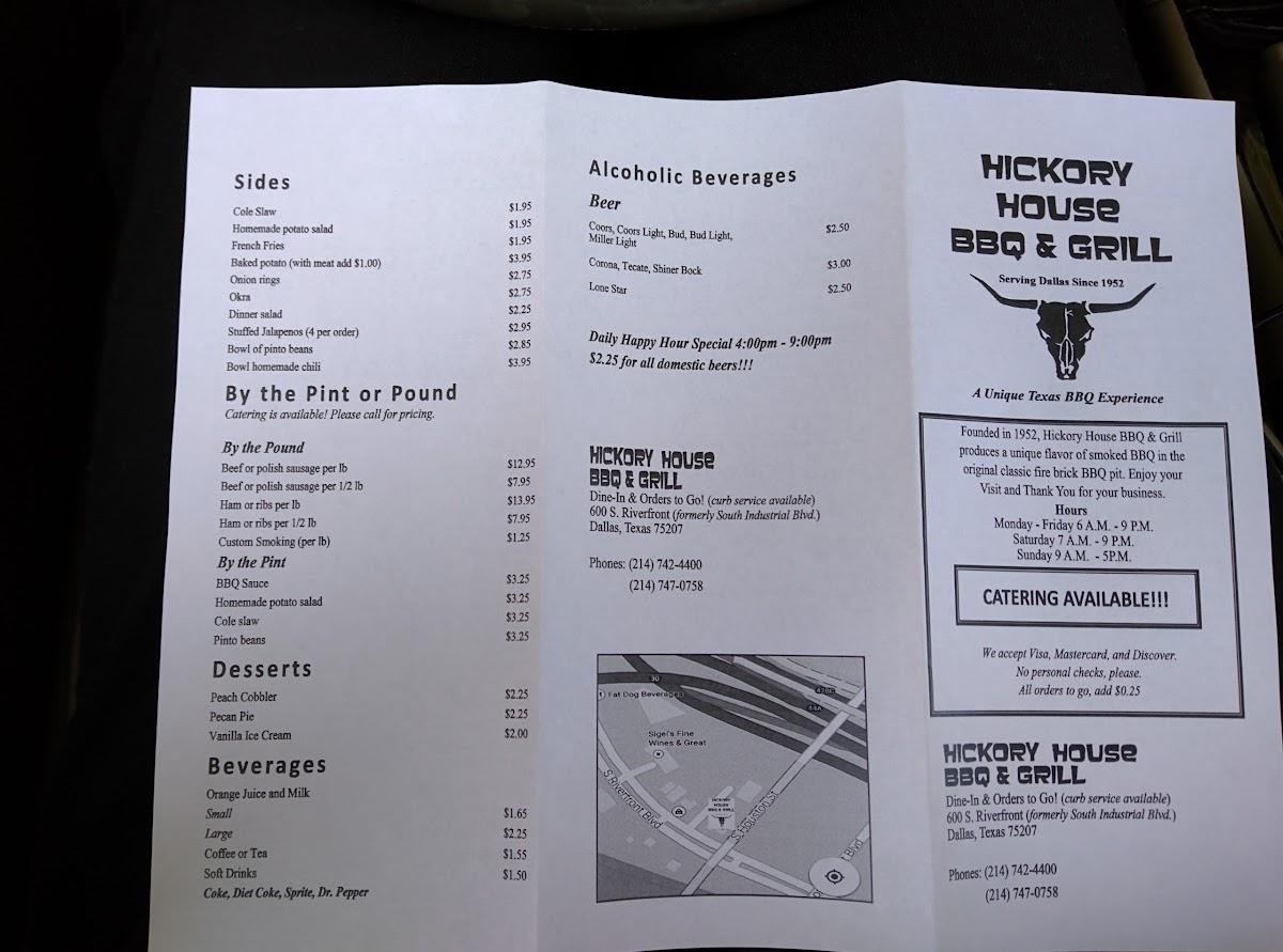 Menu at Hickory House Barbecue, Dallas, 600 S Riverfront Blvd