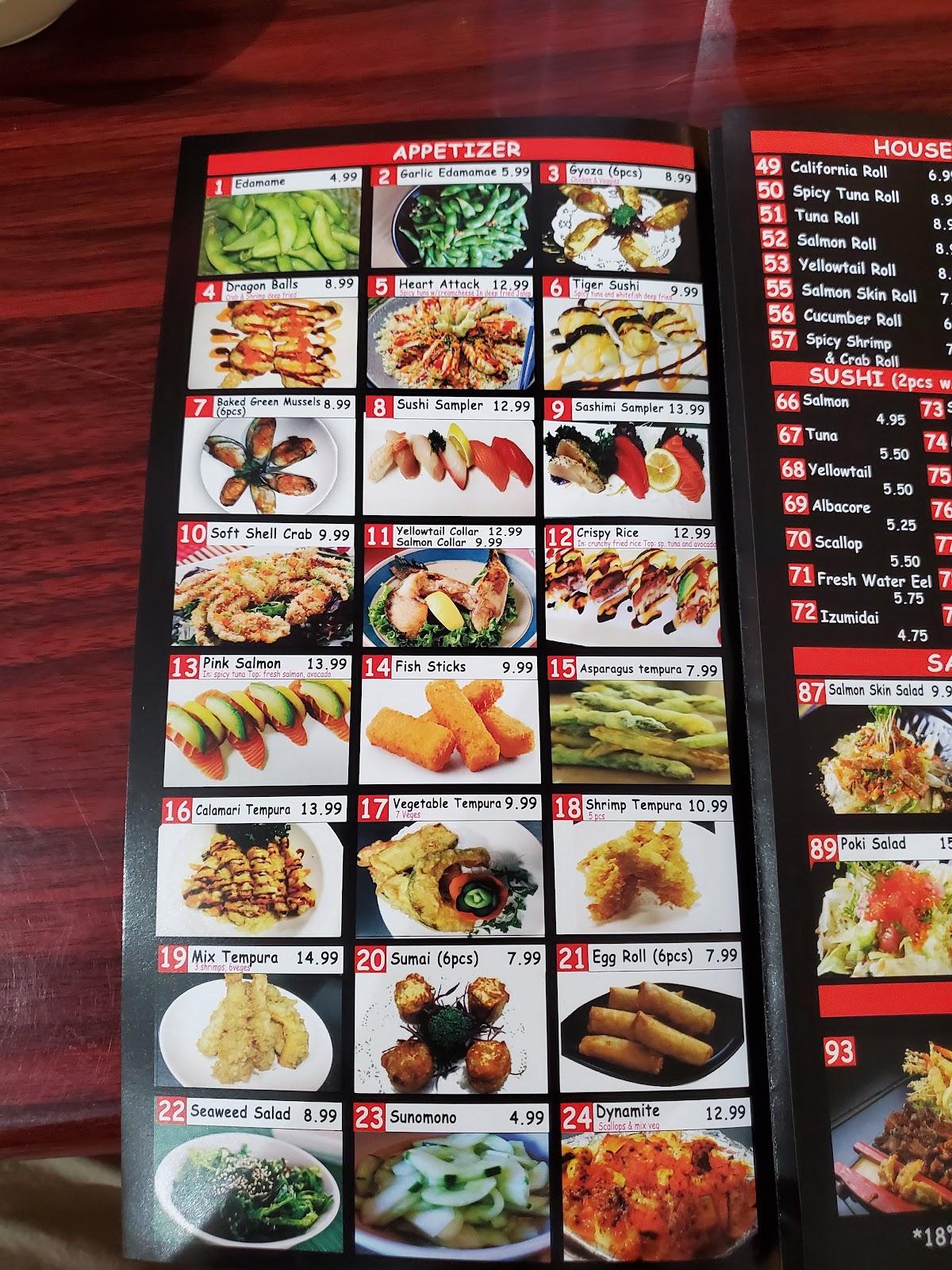 Menu at Ichiban Sushi restaurant, Bakersfield, Oswell St