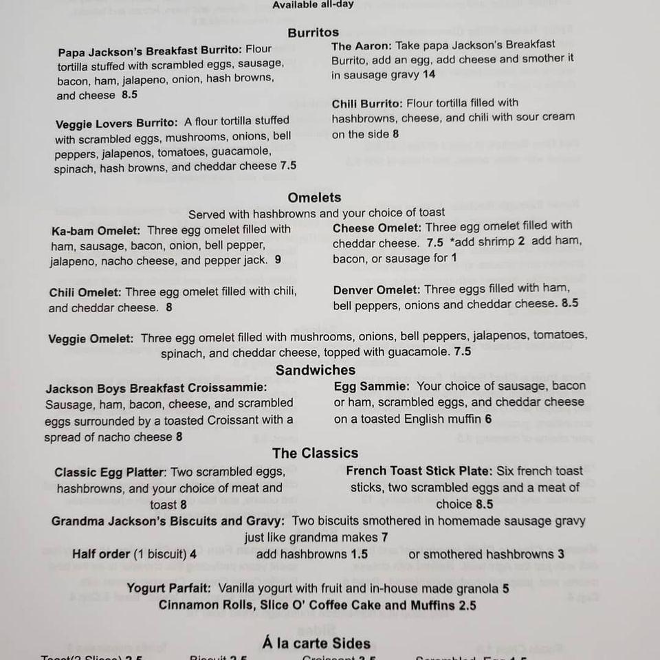 Menu at Jackson's Cafe and More, Winchester Bay