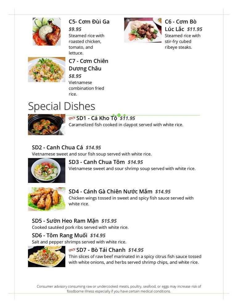 Menu at Pho House restaurant, Memphis