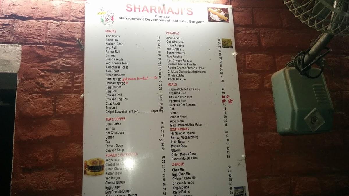 Menu at Sharma Ji, Gurugram