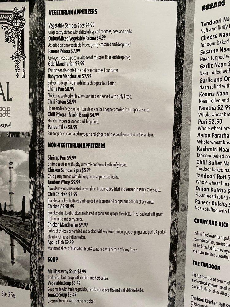 Menu at Taj Mahal Grill restaurant, Kennesaw
