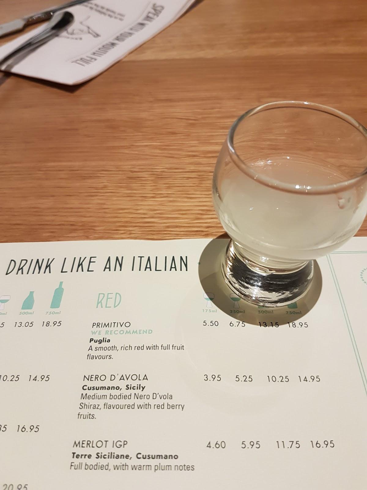 Menu at ASK Italian pizzeria, Gateshead