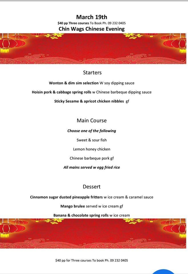 Menu at Chin Wags Restaurant, Clarks Beach