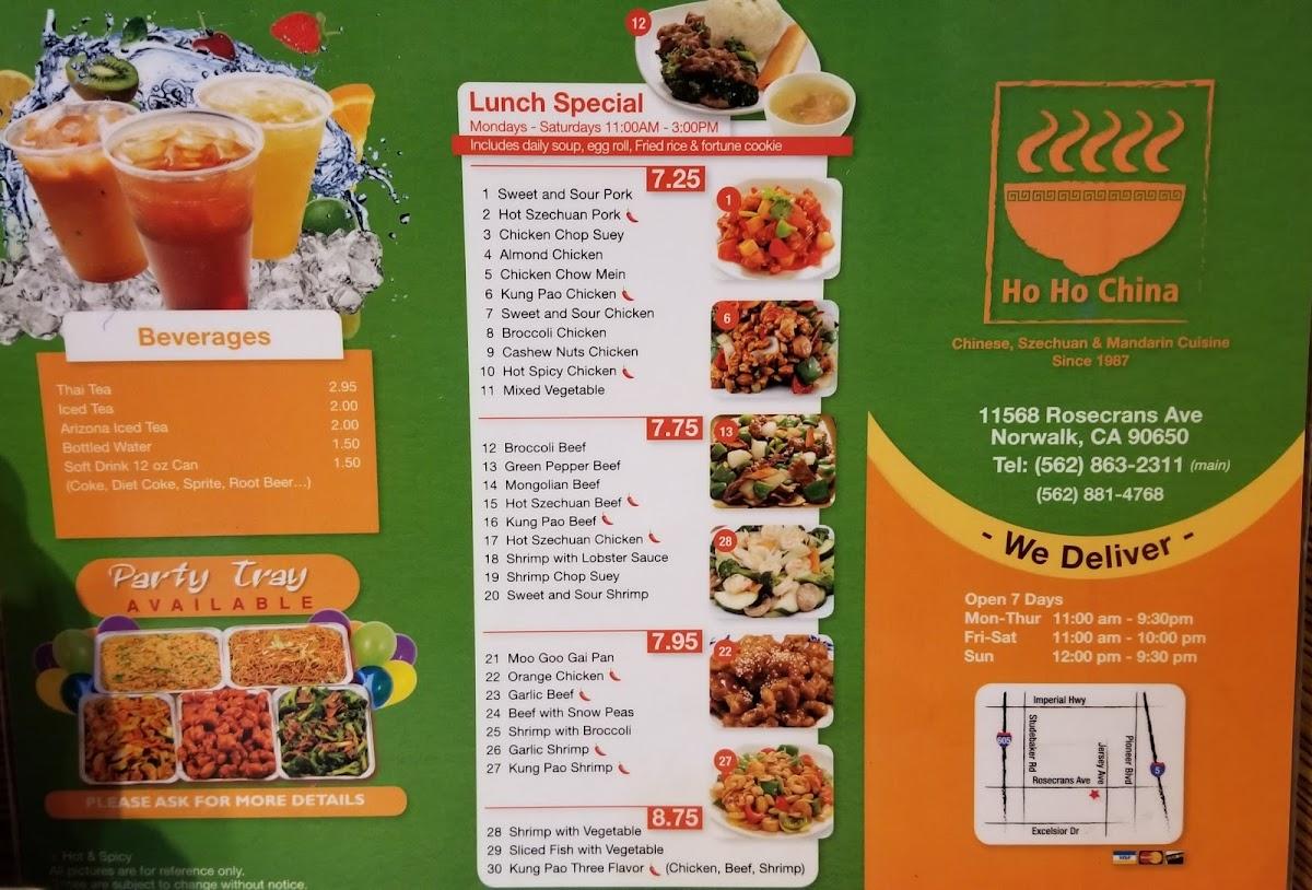 Menu at Ho Ho China restaurant, Norwalk, Rosecrans Ave