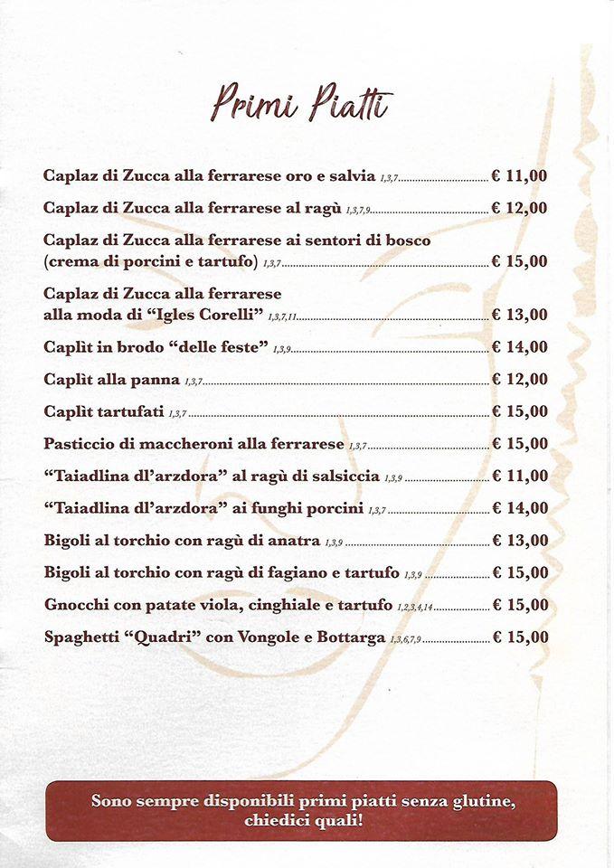 Menu da I Piaceri di Lucrezia ristorante, Ferrara
