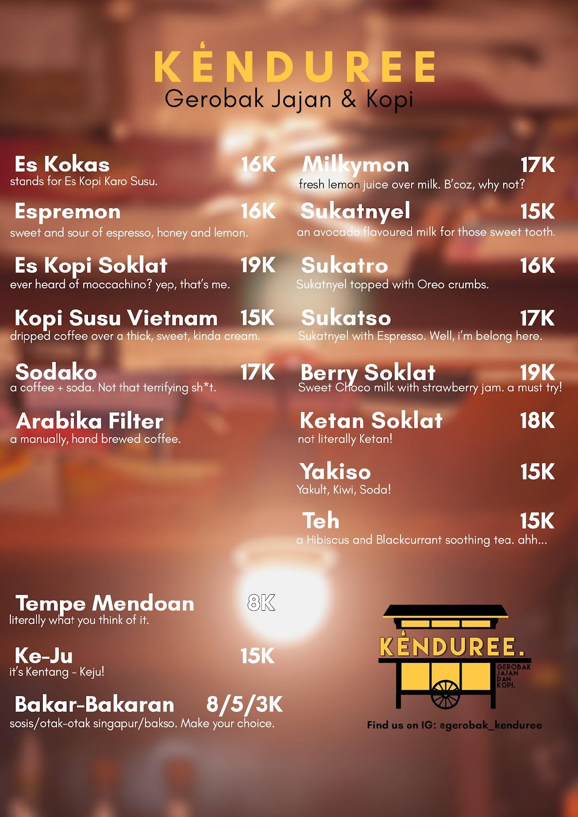 Menu at Kenduree Gerobak Jajan dan Kopi, East Jakarta
