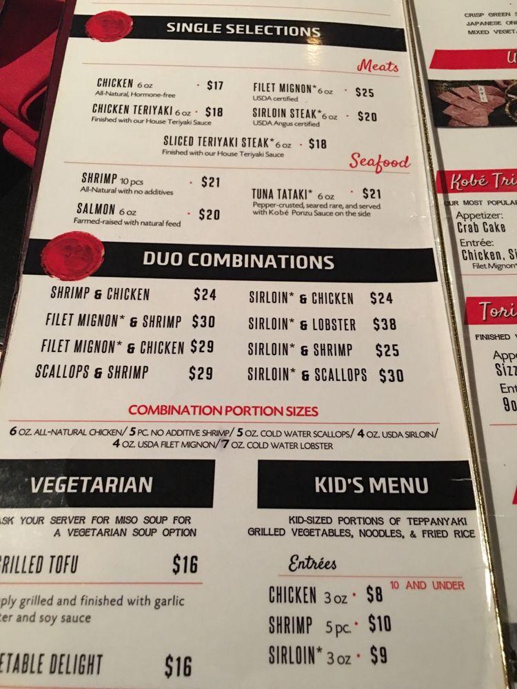 Menu at Kobé Japanese Steakhouse - Tampa, Tampa, N Dale Mabry Hwy