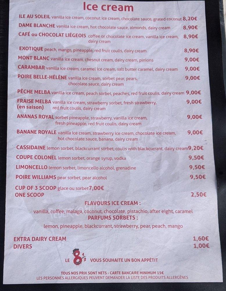 Menu au Le 8 et Demi restaurant, Cassis