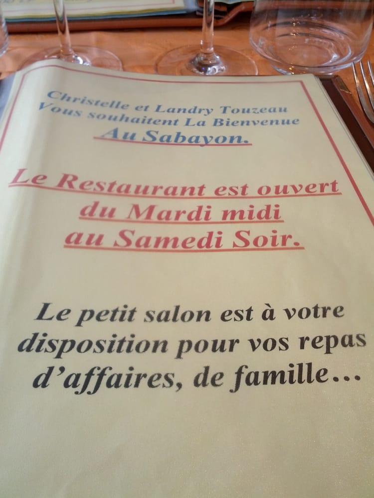 Menu at Le Sabayon restaurant, Saint-Nazaire, 7 Rue de la Paix