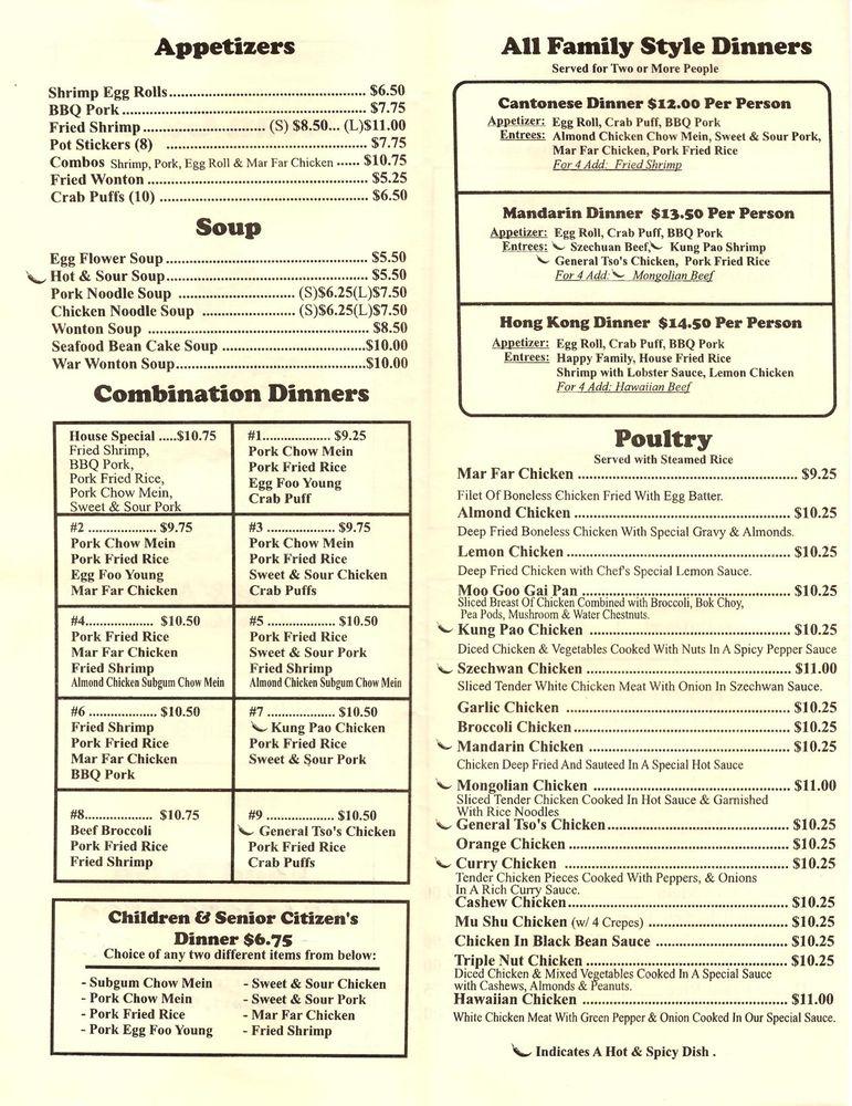 Menu at Ocean Garden restaurant, Reedsport, Winchester Ave