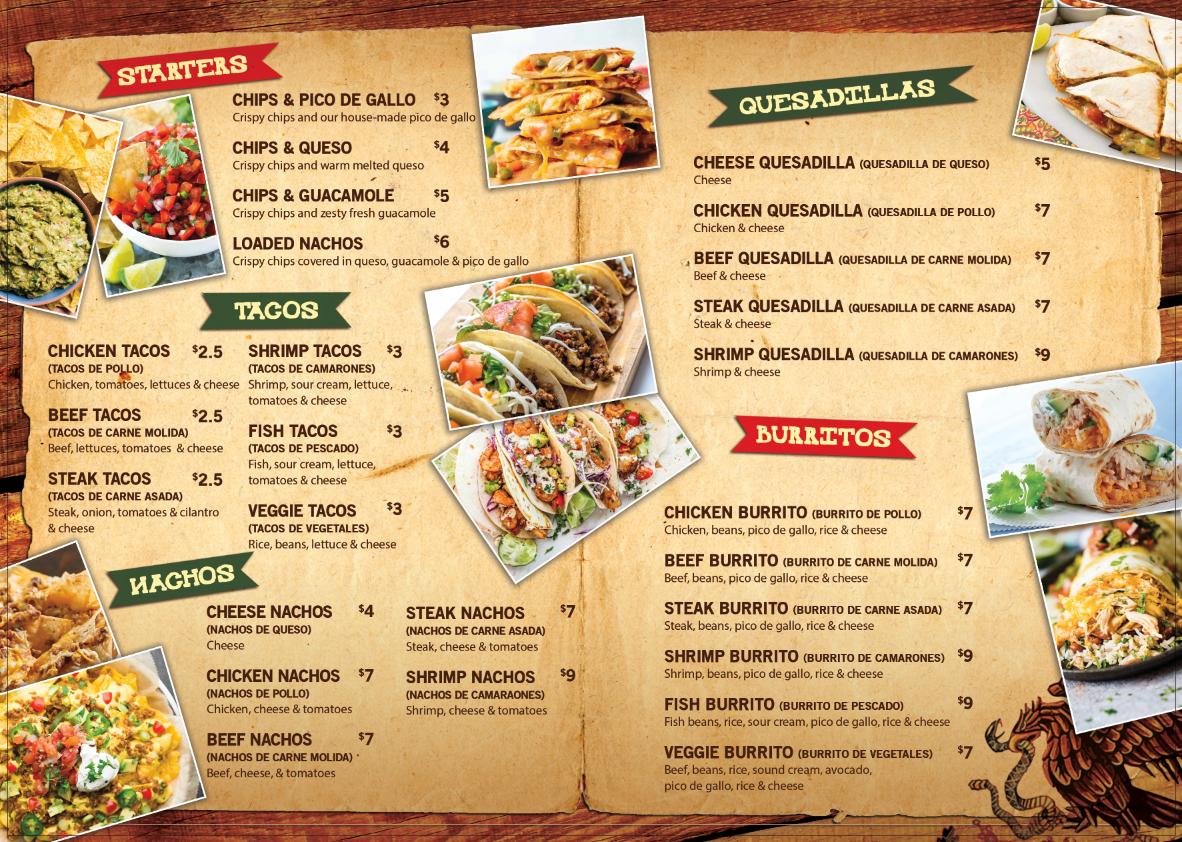 Menu at Rey Tacos restaurant, Lantana