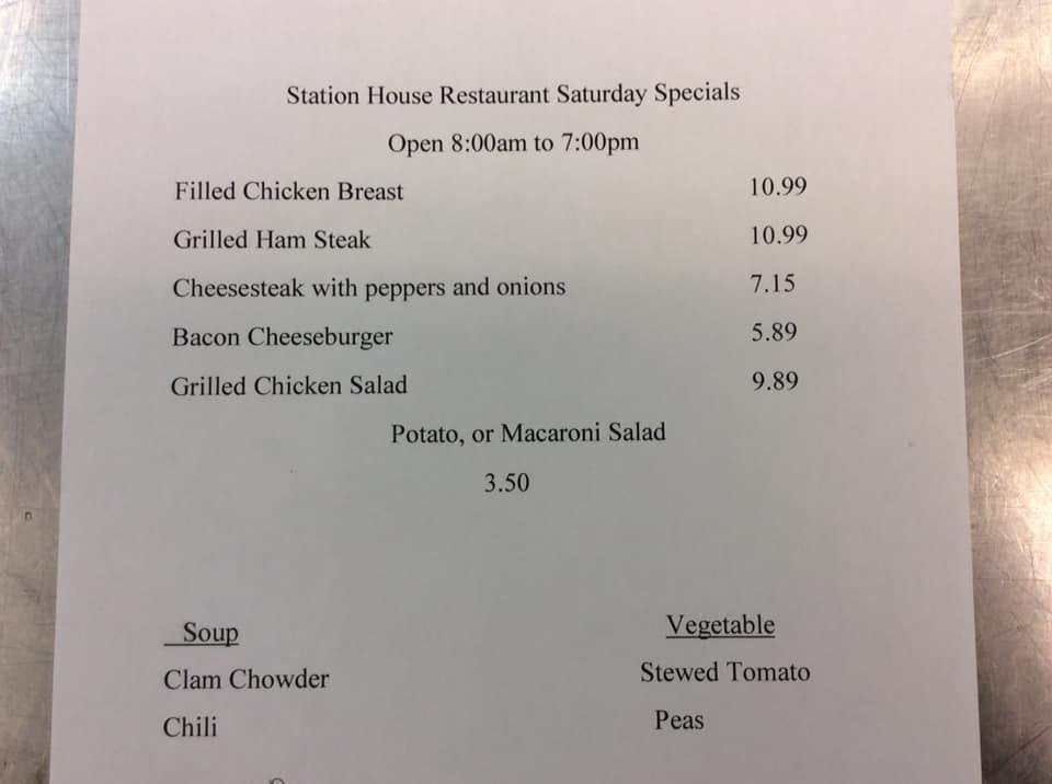 Menu at Station House restaurant, Montgomery, 44 Montgomery St