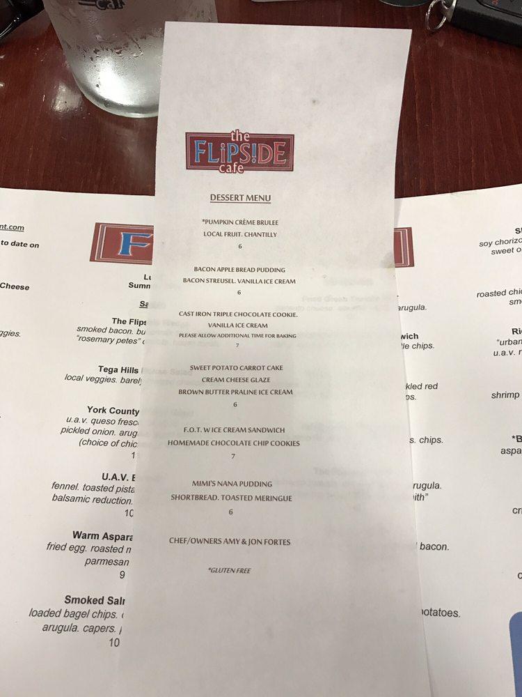 Menu at The Flipside Cafe, Fort Mill