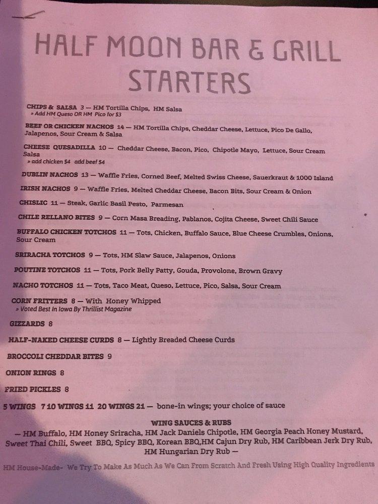 Menu at The Half Moon Bar and Grill, Sioux City