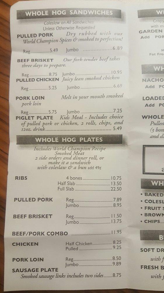 Menu at Whole Hog Cafe North Little Rock, North Little Rock, Warden Rd