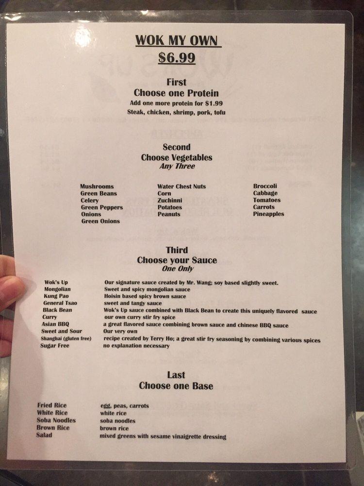 Menu at Wok's Up restaurant, Athens, Oconee Connector #470