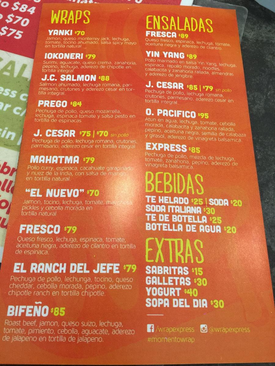 Carta del restaurante Wrap Express "Calle J", Mexicali, Calle J 1801