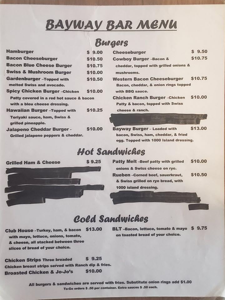 Menu at Bayway Tavern pub & bar, Nehalem