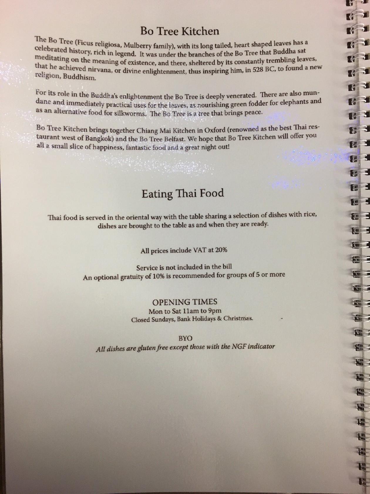 Menu at Bo Tree Kitchen restaurant, Belfast