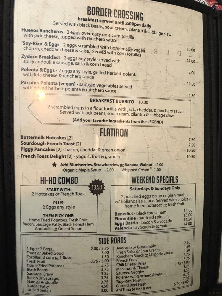 Menu at Crossroads Cafe, Joshua Tree