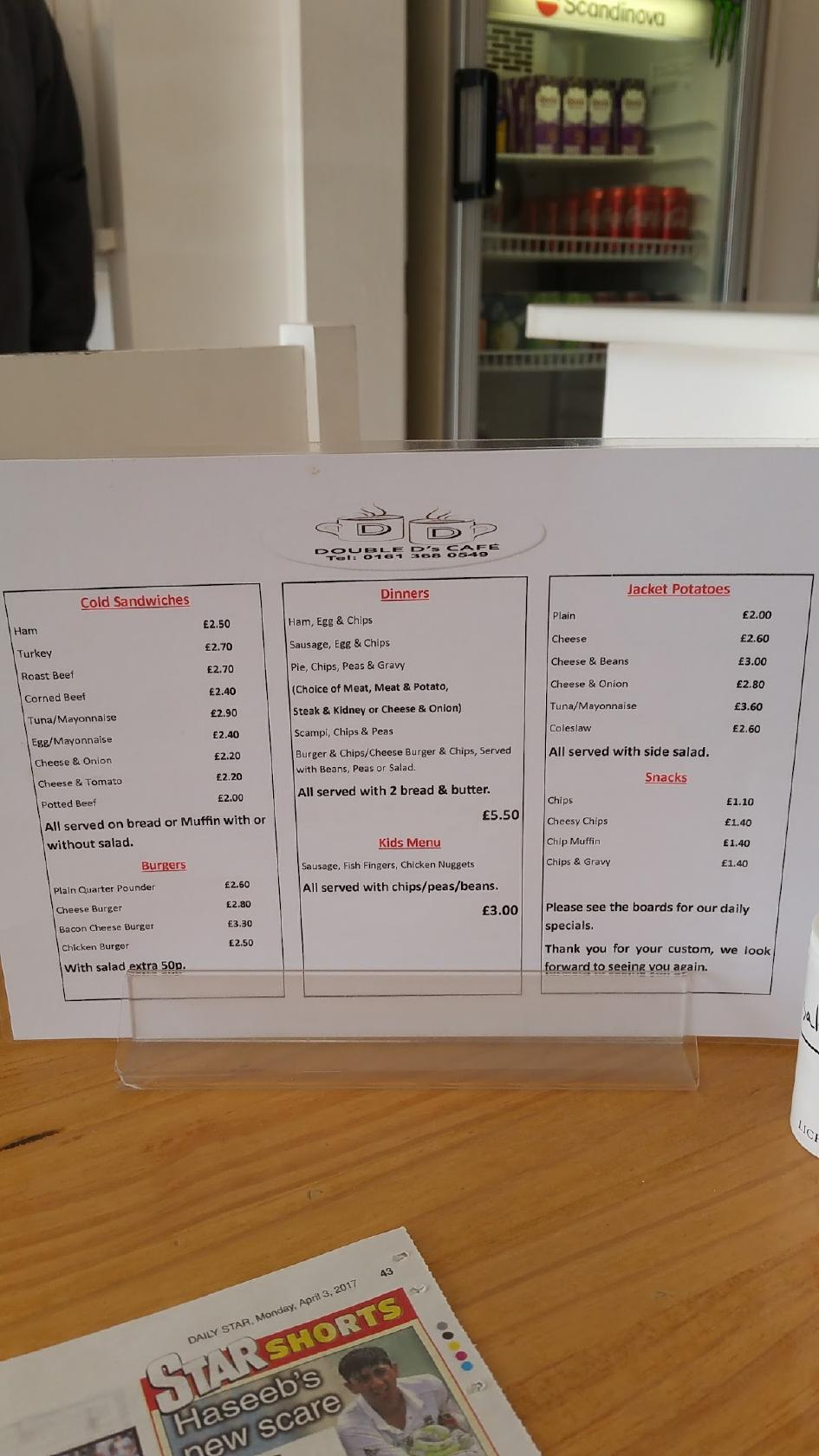 Menu at Double Ds Cafe, Hyde