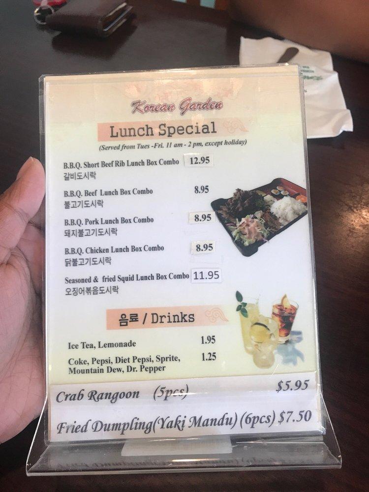 Menu at Korean Garden restaurant, Junction City