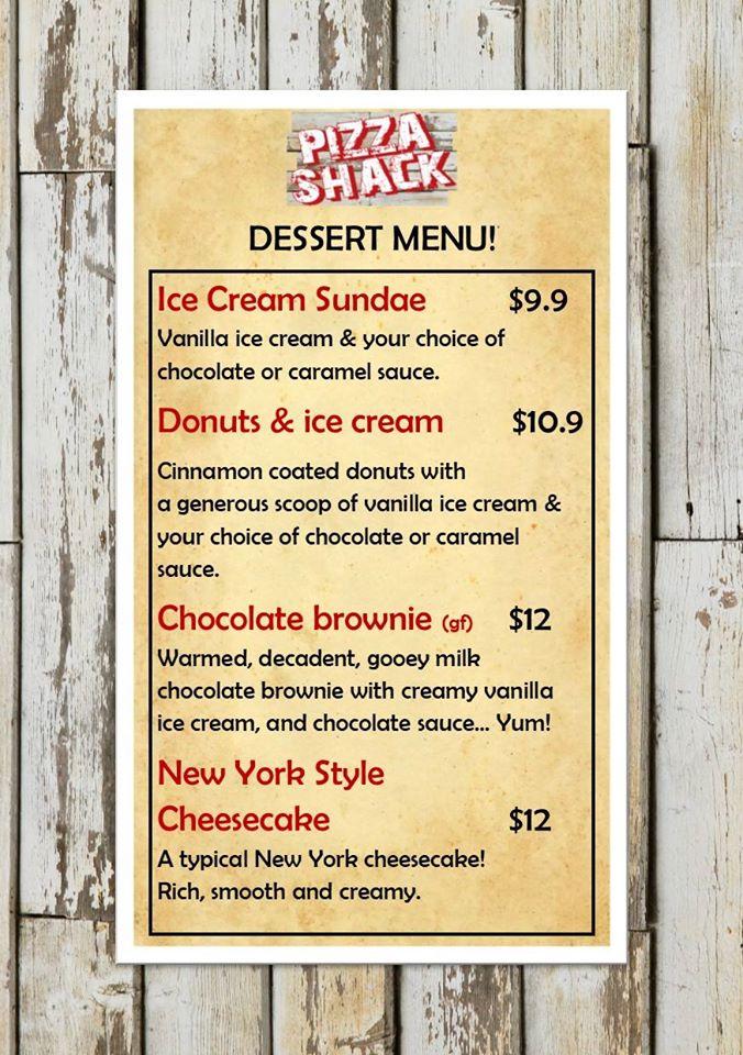 Menu at PIZZA SHACK pizzeria, Paihia