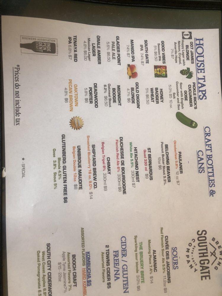 Menu at South Gate Brewing Company pub & bar, Oakhurst