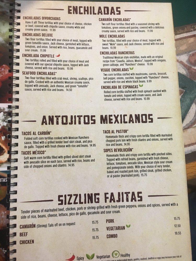 Menu at Three Margaritas restaurant, Sidney
