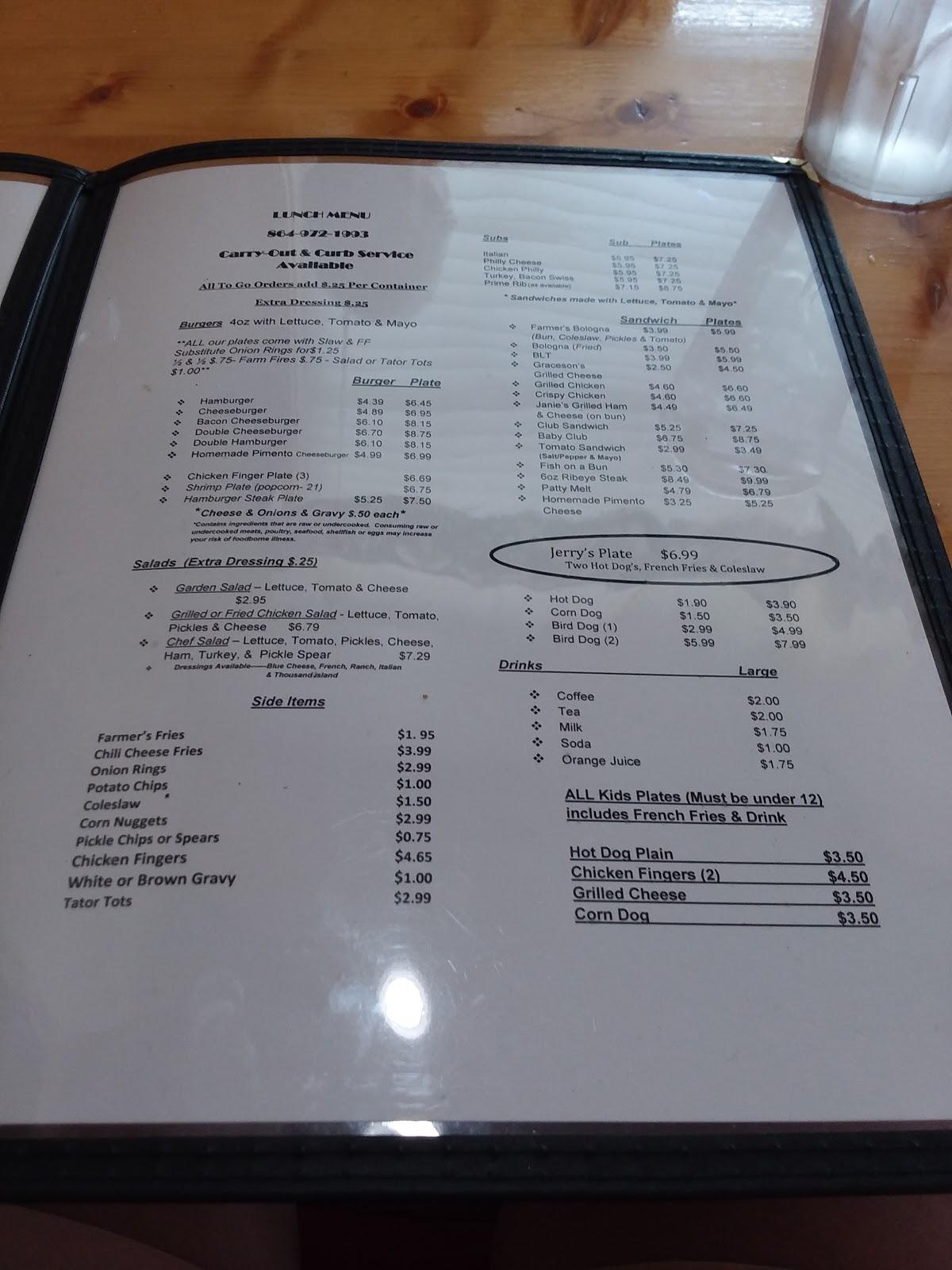 Menu at Farm Cafe, USA, SC-59